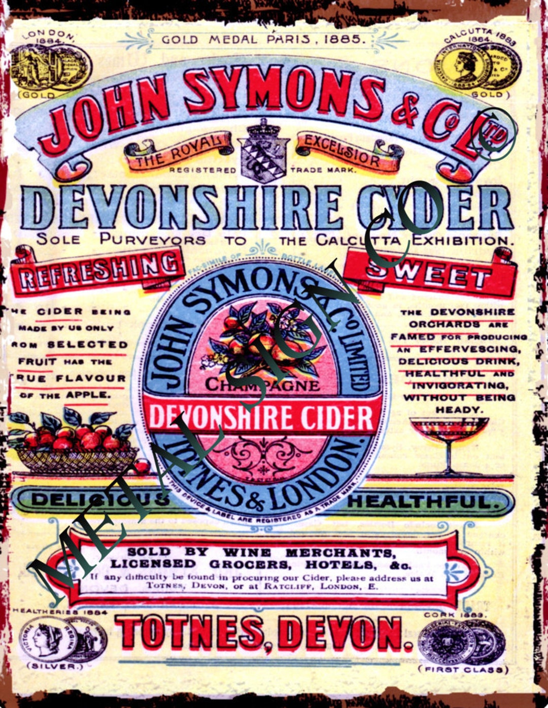 Devonshire Cyder Cider John Simmonds Metal wall sign, vintage style,bar ...
