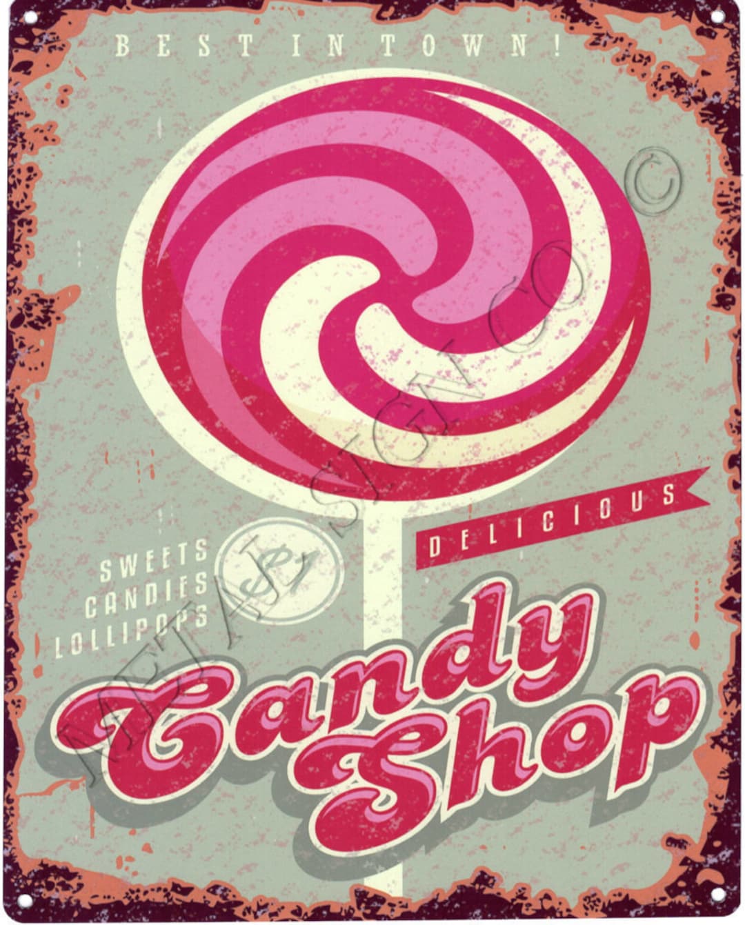 Candy Shop Sweet Shop Metal Wall Sign Retro Vintage Style Cafe Sweet ...