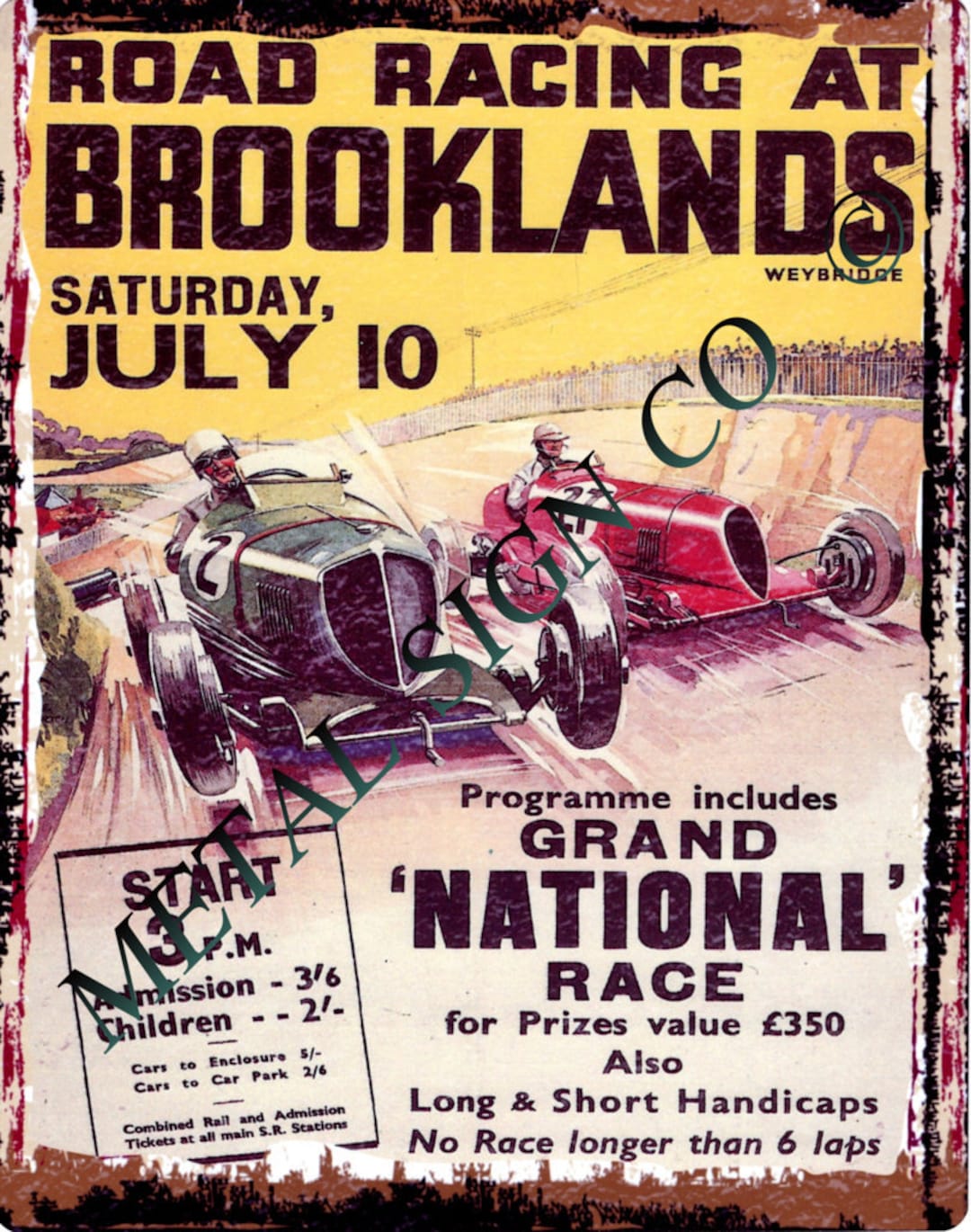 Brooklands Road Racing Metal Sign: Vintage Grand Prix Art - Etsy