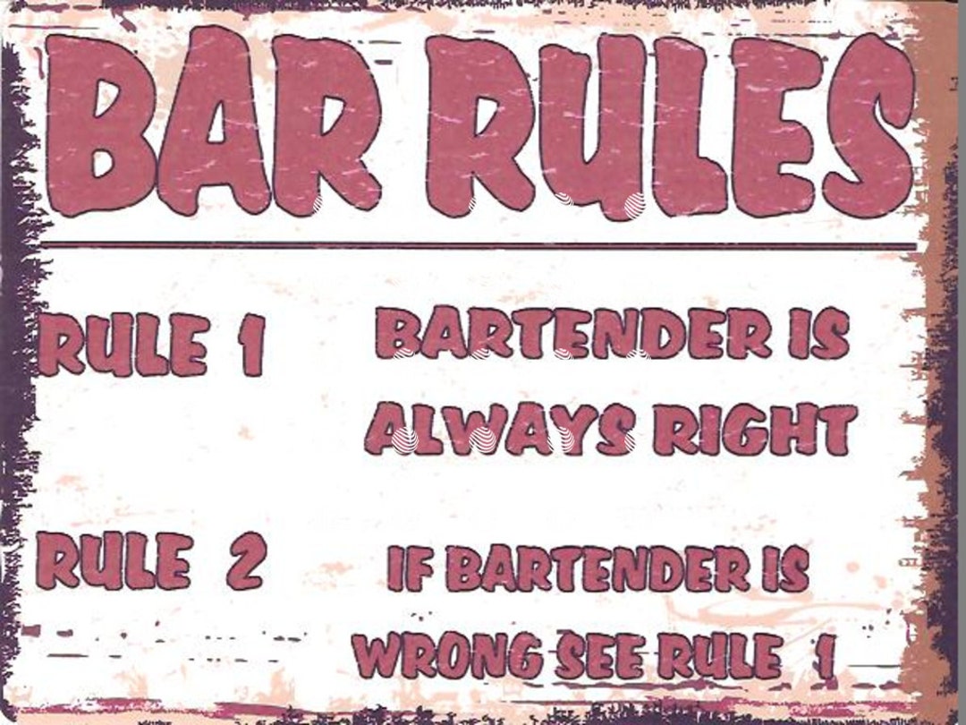 Bar Rules, Metal Wall Sign, Retro Vintage Style, Funny, Pub,games Room ...