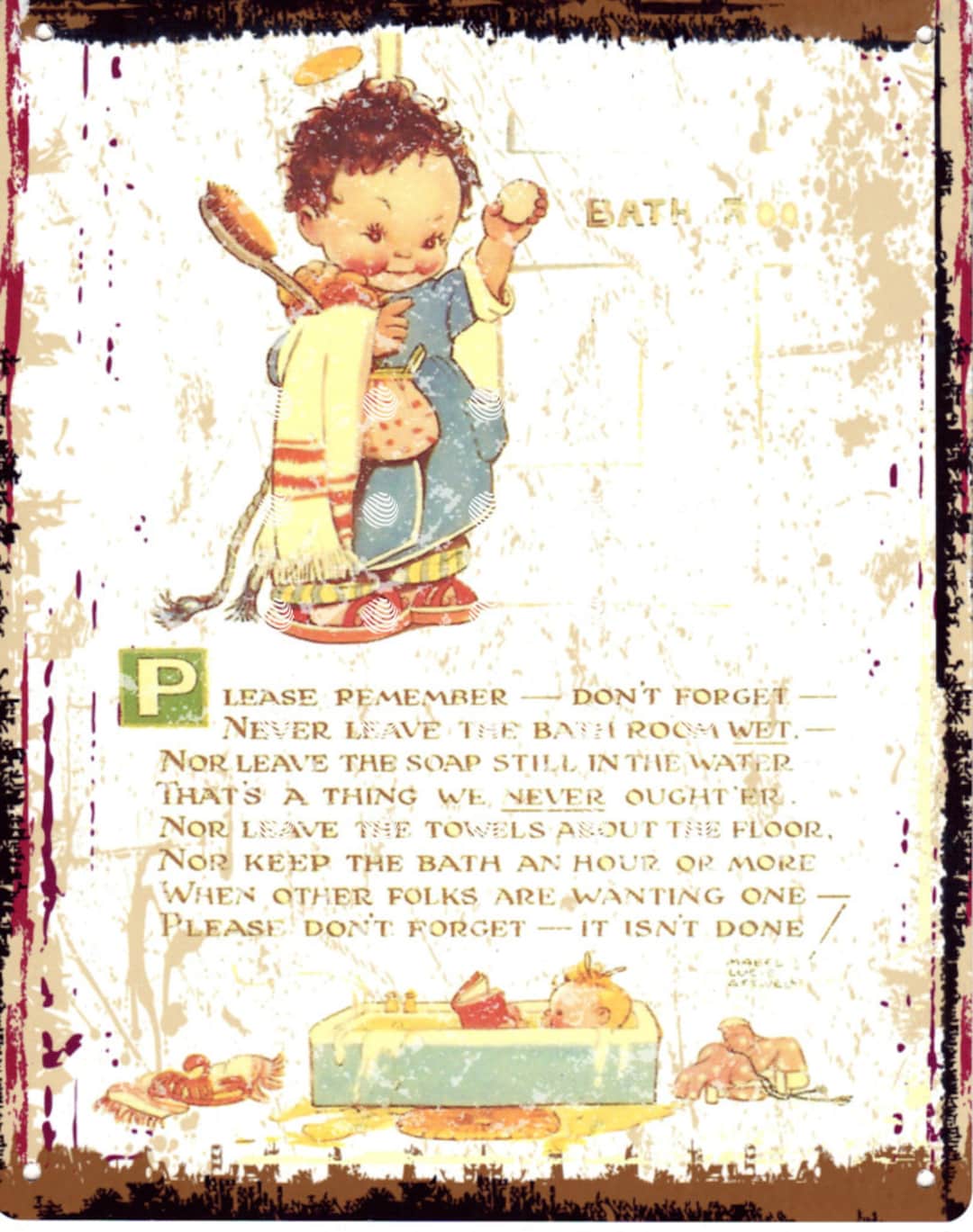 Mabel Lucie Attwell Bathroom Metal Sign: Retro Style Wall Art - Etsy