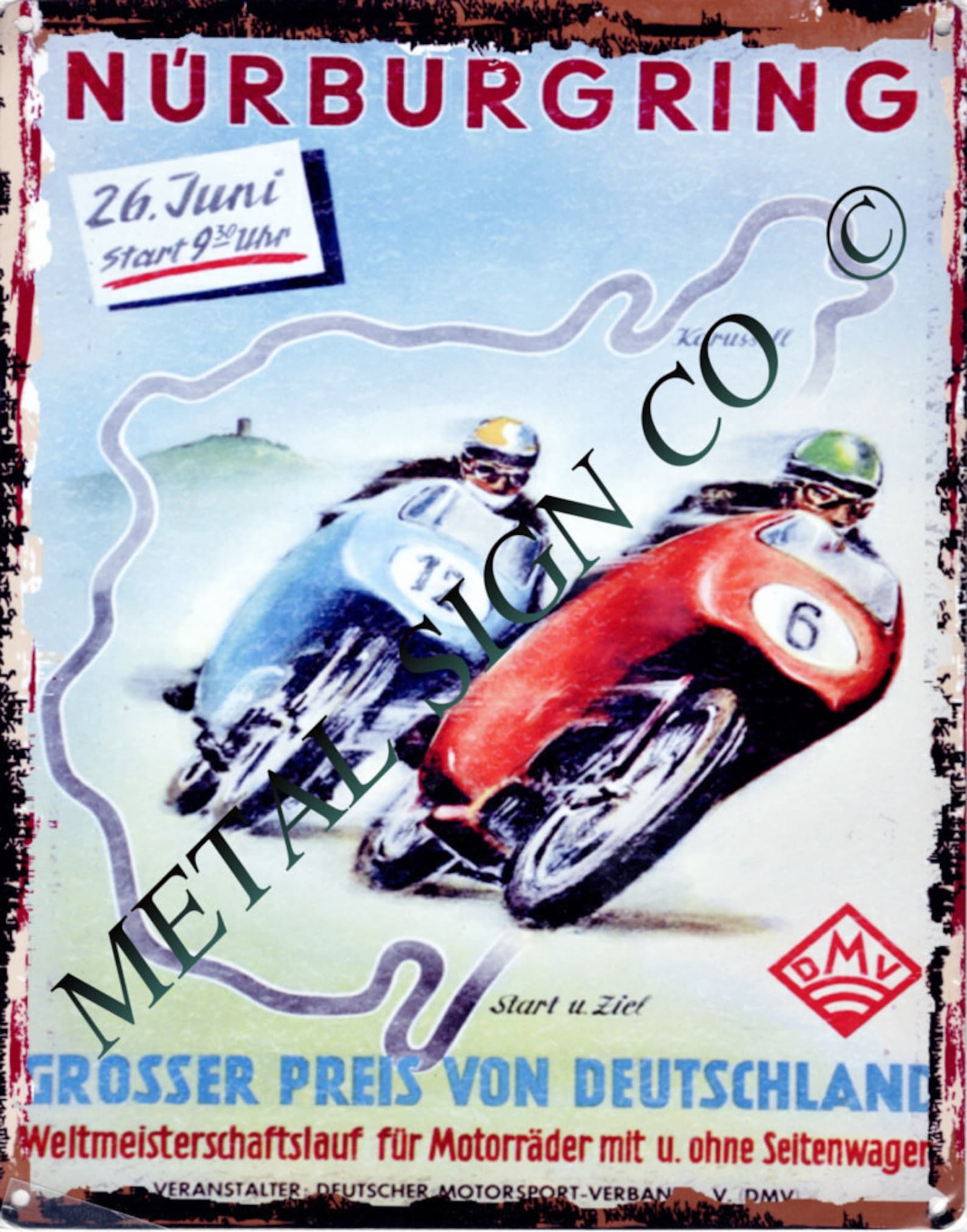 Nurburgring Motorbike Race Metal Wall Sign Cafe Coffee Shop Pub Bar ...