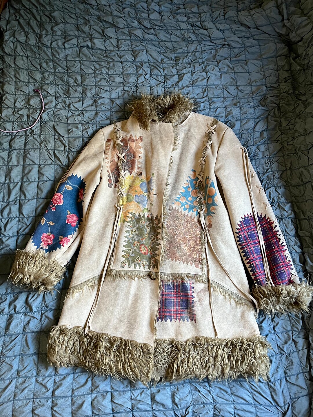 Fur Coat: Blonde Fur Coat With Stitched in Patch Designs. Very Warm ...