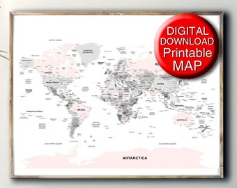 Pink world map | Etsy