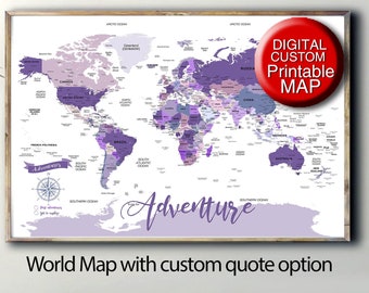 Purple World Map | Etsy