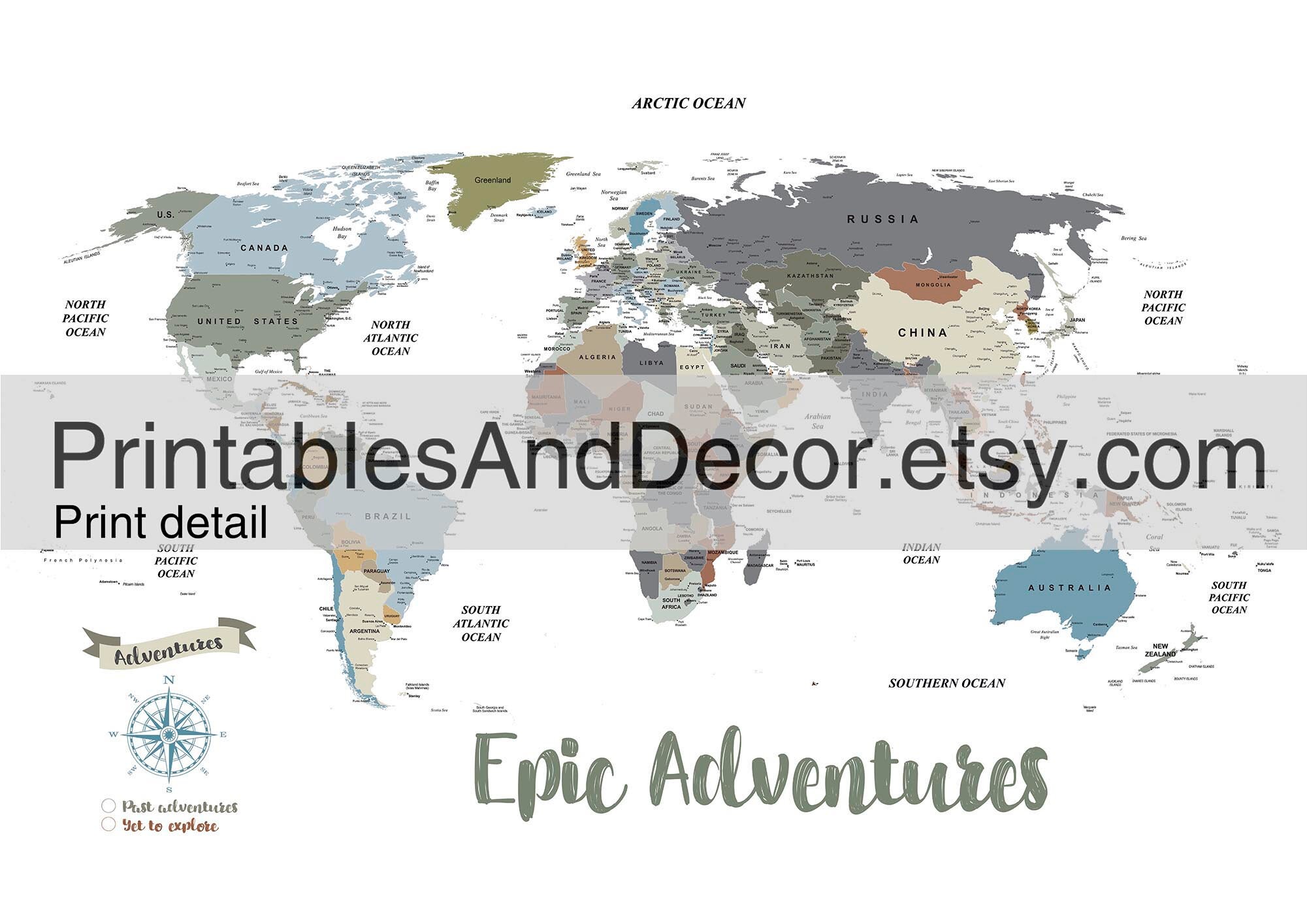 Printable World Map Neutral World Map Blue Green Brown | Etsy