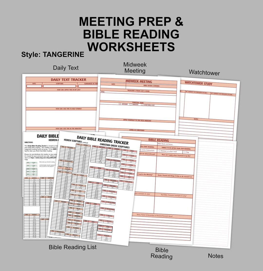 Printable JW Meeting Prep Worksheets, Bible Reading Journal, Digital ...