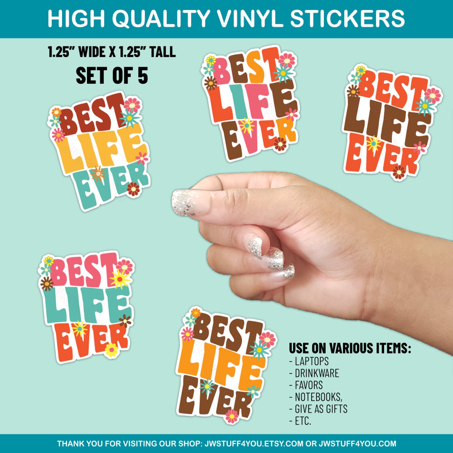 Best Life Ever Stickers Set, Retro Stickers, Waterproof Vinyl, UV ...