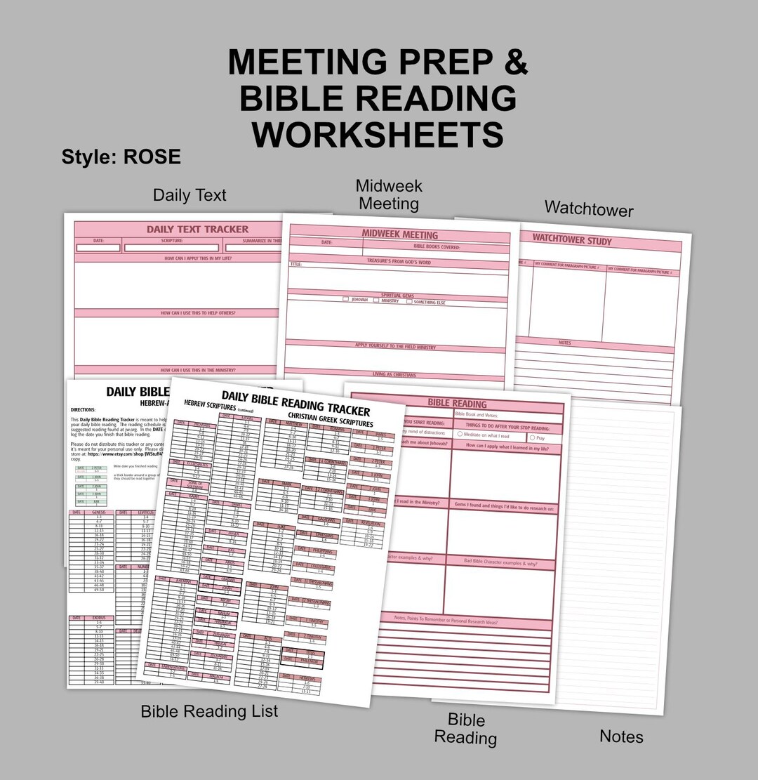 Printable JW Meeting Prep Worksheets, Bible Reading Journal, Digital ...