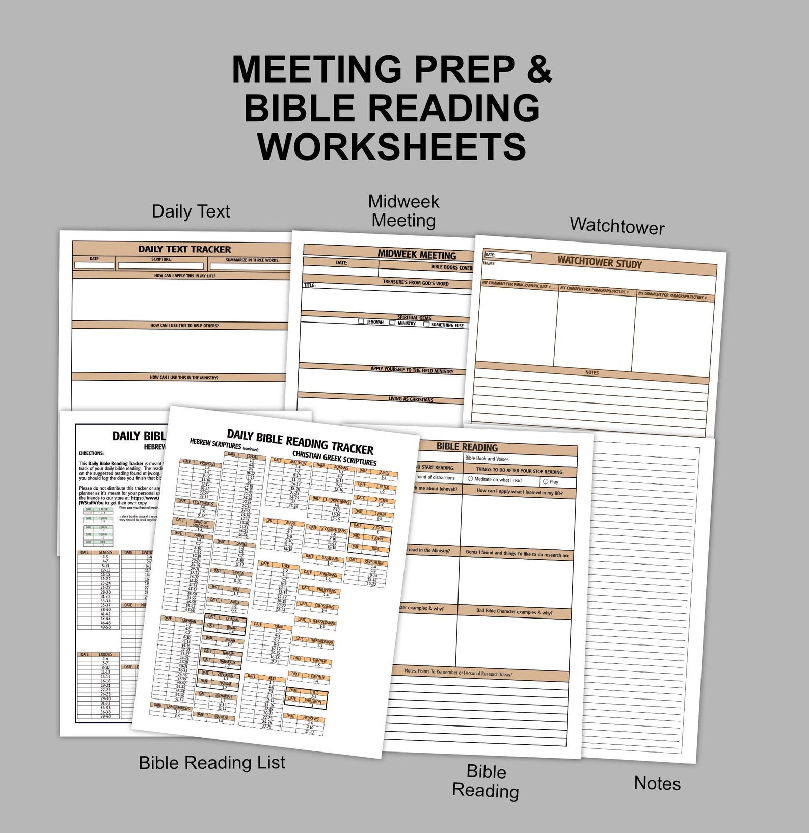 Printable JW Meeting Prep Worksheets, Bible Reading Journal, Digital ...