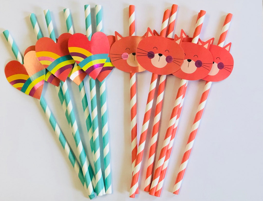 Cat Strawsheart Straws Kitty Cat Strawscat Party Paper Straw Party ...