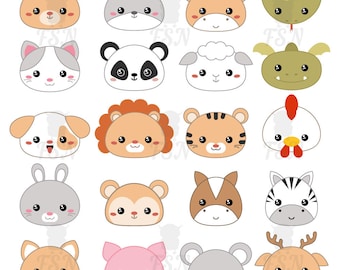 Animal Faces Clipart Clip Art Zoo Jungle Farm Barnyard Forest | Etsy