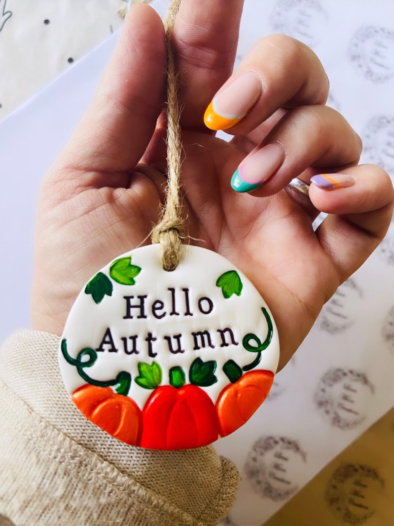 Hello Autumn Pumpkin Design Clay Decoration Personalised - Etsy UK