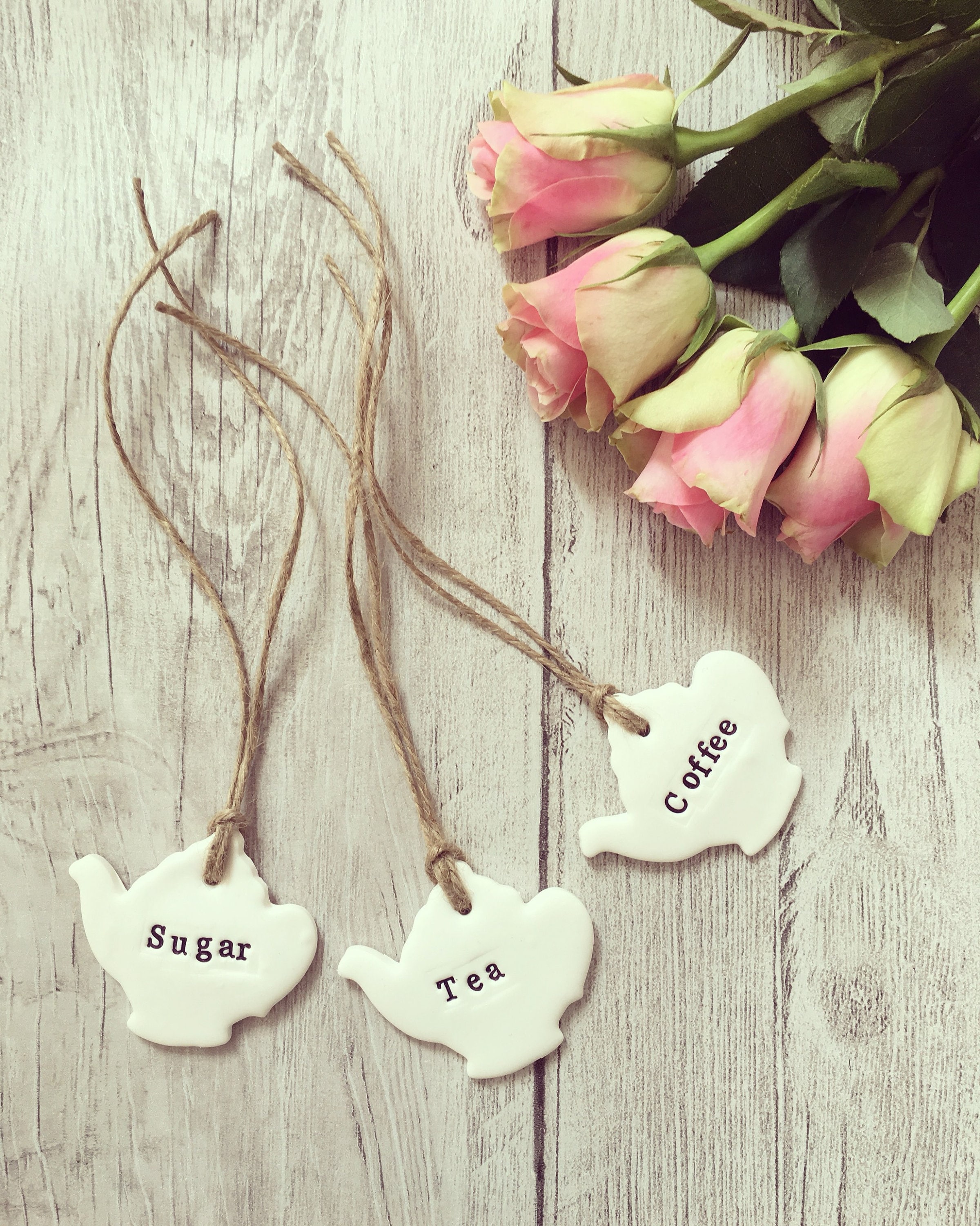 Handmade Teapot Tags Clay, Personalised, Label, Organise, Pantry ...