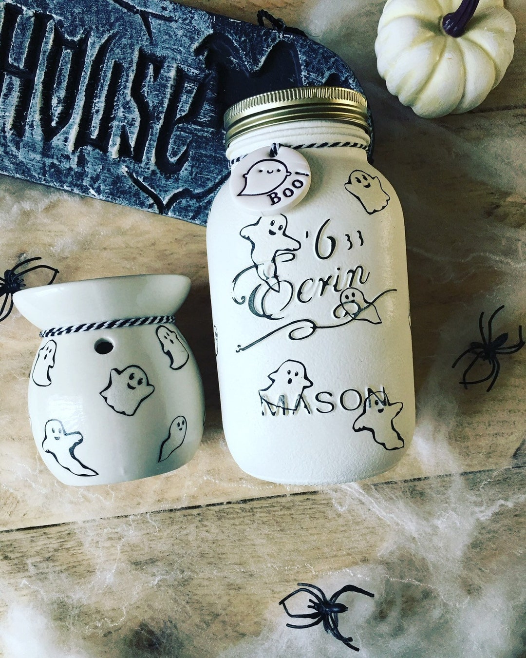 Ghost Design Jars - Storage, Hand Decorated, Halloween, Autumn, Fall ...
