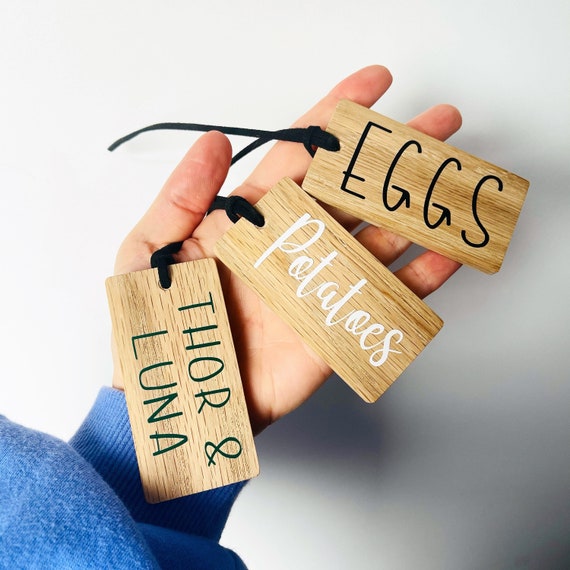 Solid Oak Label tag personalised organise organised toy | Etsy