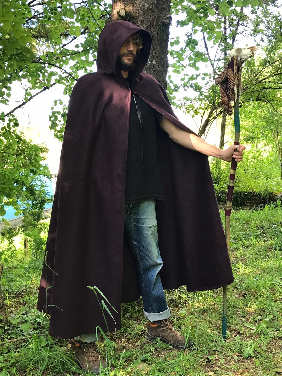 Long Cape Man or Woman Dark Plum With Hood trimmed With - Etsy