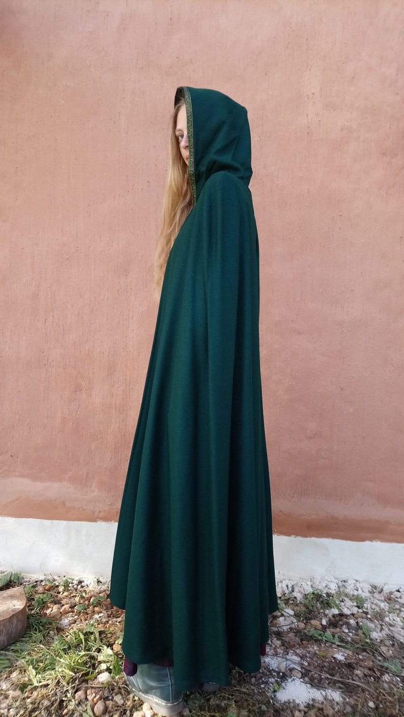 Lange groene cape met capuchon bekleed streep of kant faux | Etsy