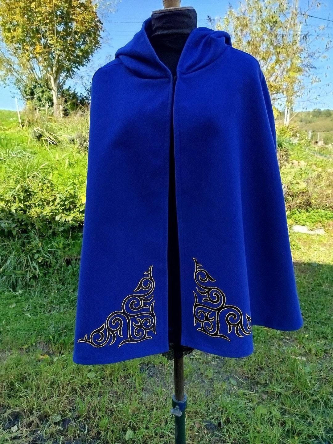 Short Royal Blue Cape With Black/gold Appliques in a Entwined ...