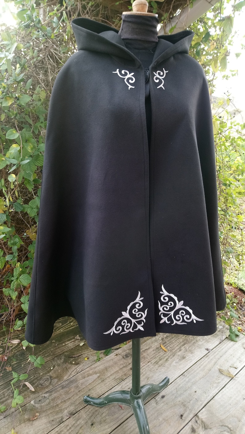 Mid-length Black Cape With Hood and Silver Appliques Cape Diem - Etsy
