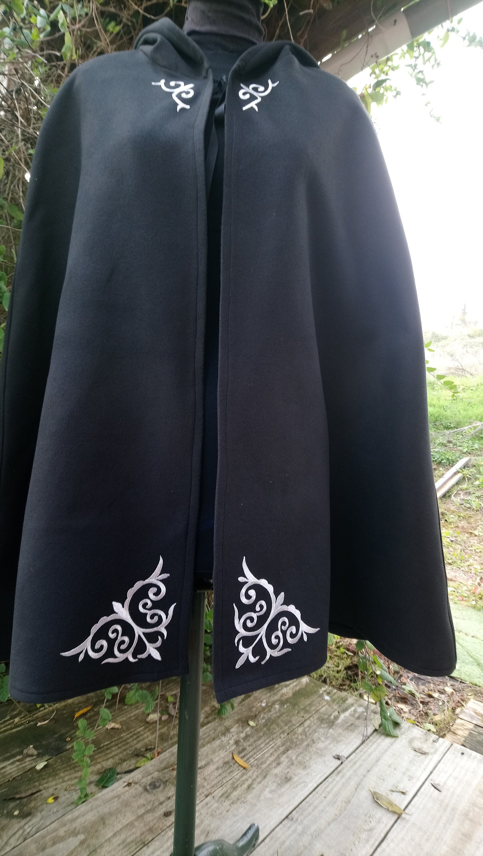 Mid-length Black Cape With Hood and Silver Appliques Cape Diem - Etsy