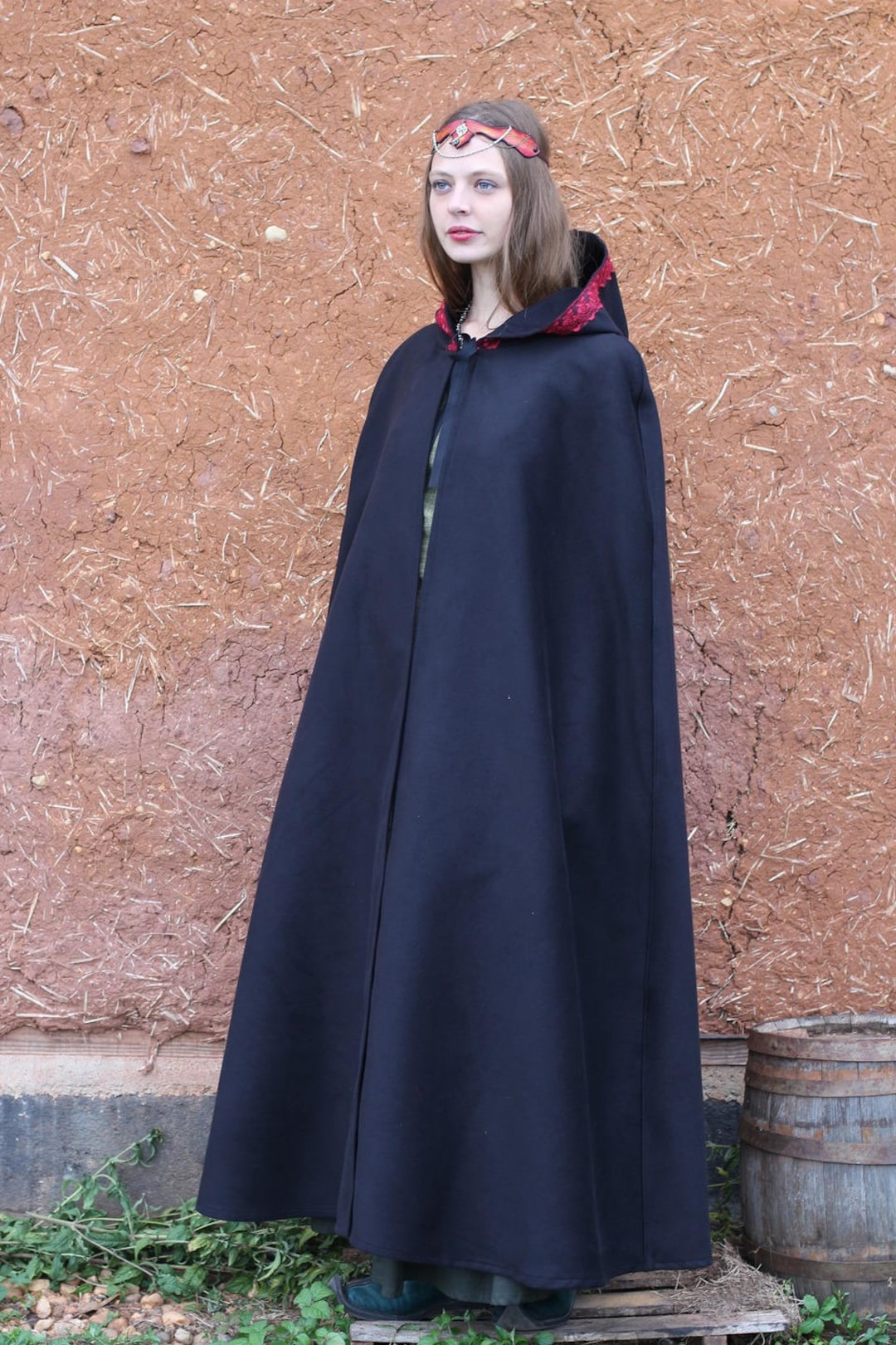 Long Black Cape With Red Lace Trimmed Hood Cape Diem - Etsy