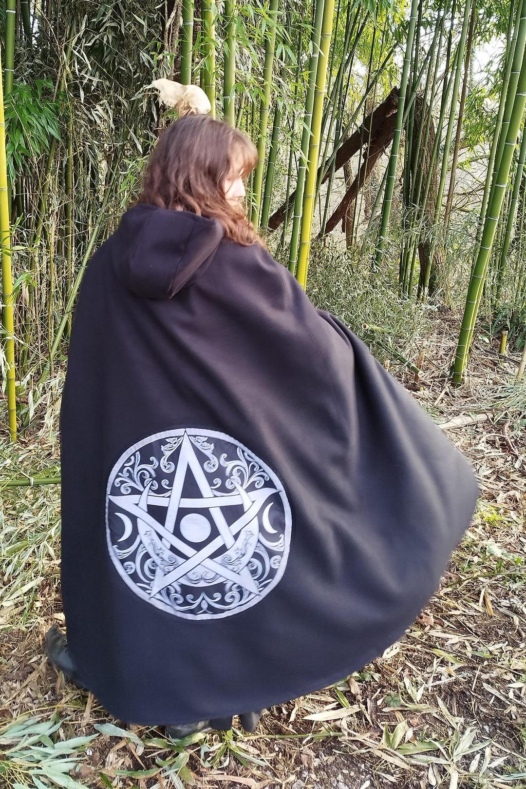 Long Black Cape Adorned With a Pentagram, Symbolizing the 5 Elements ...