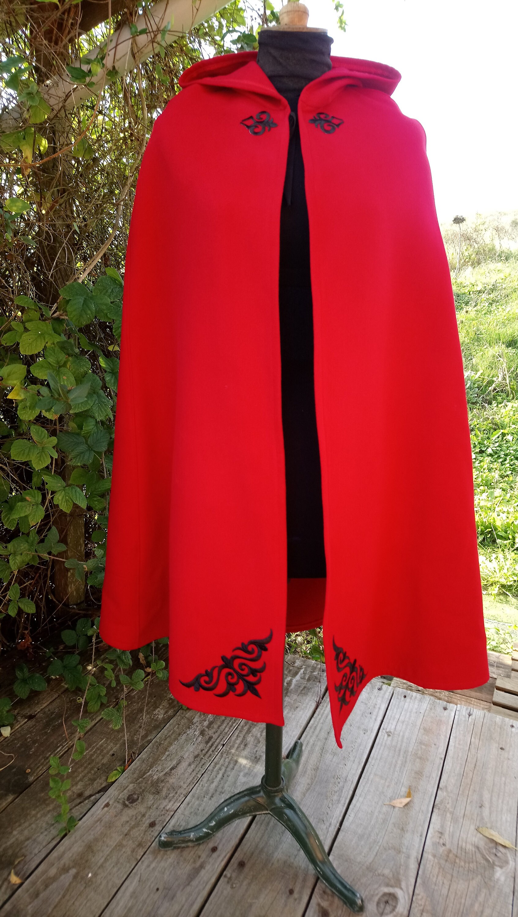 Mid-length Black Cape With Hood and Silver Appliques Cape Diem - Etsy