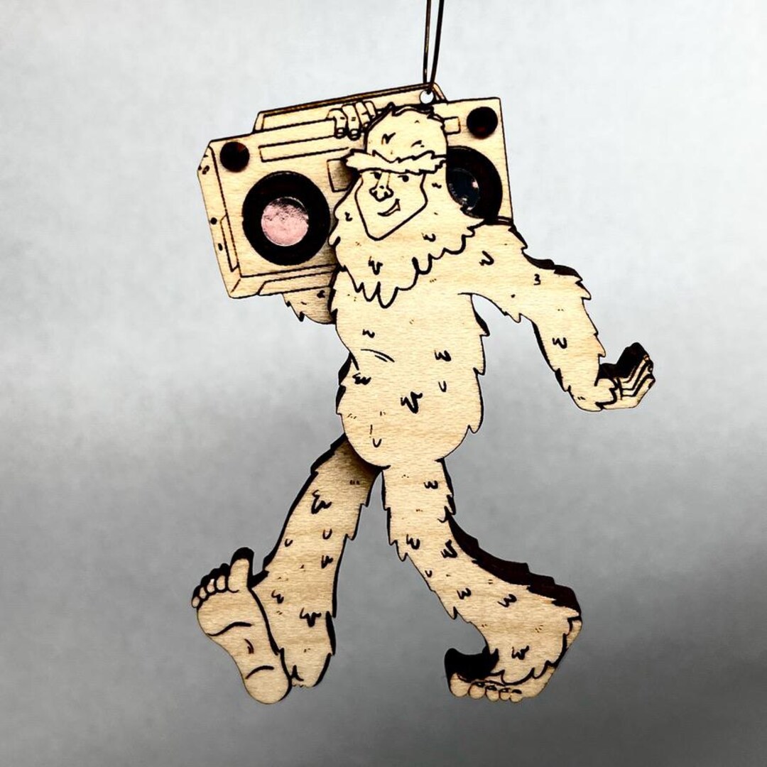 Bigfoot Wood Ornament - Sasquatch With Boombox 1980's Funny Christmas ...