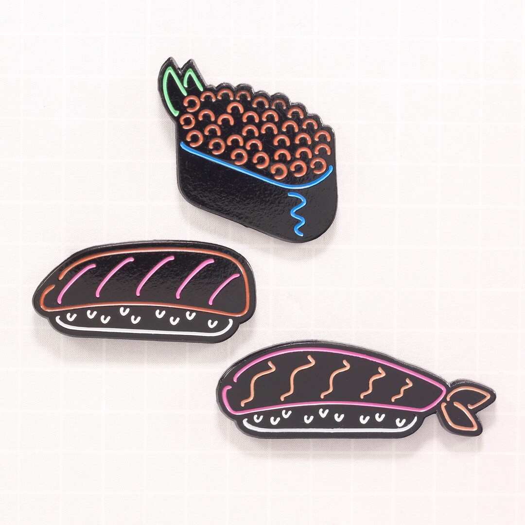Neon Sushi Enamel Pin Set of 3 - 1980's - Neon Sign Inspired - Etsy