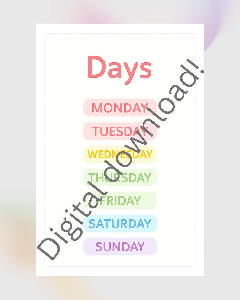 Pastel Days of the Week Classroom Poster | Educational Printable ...