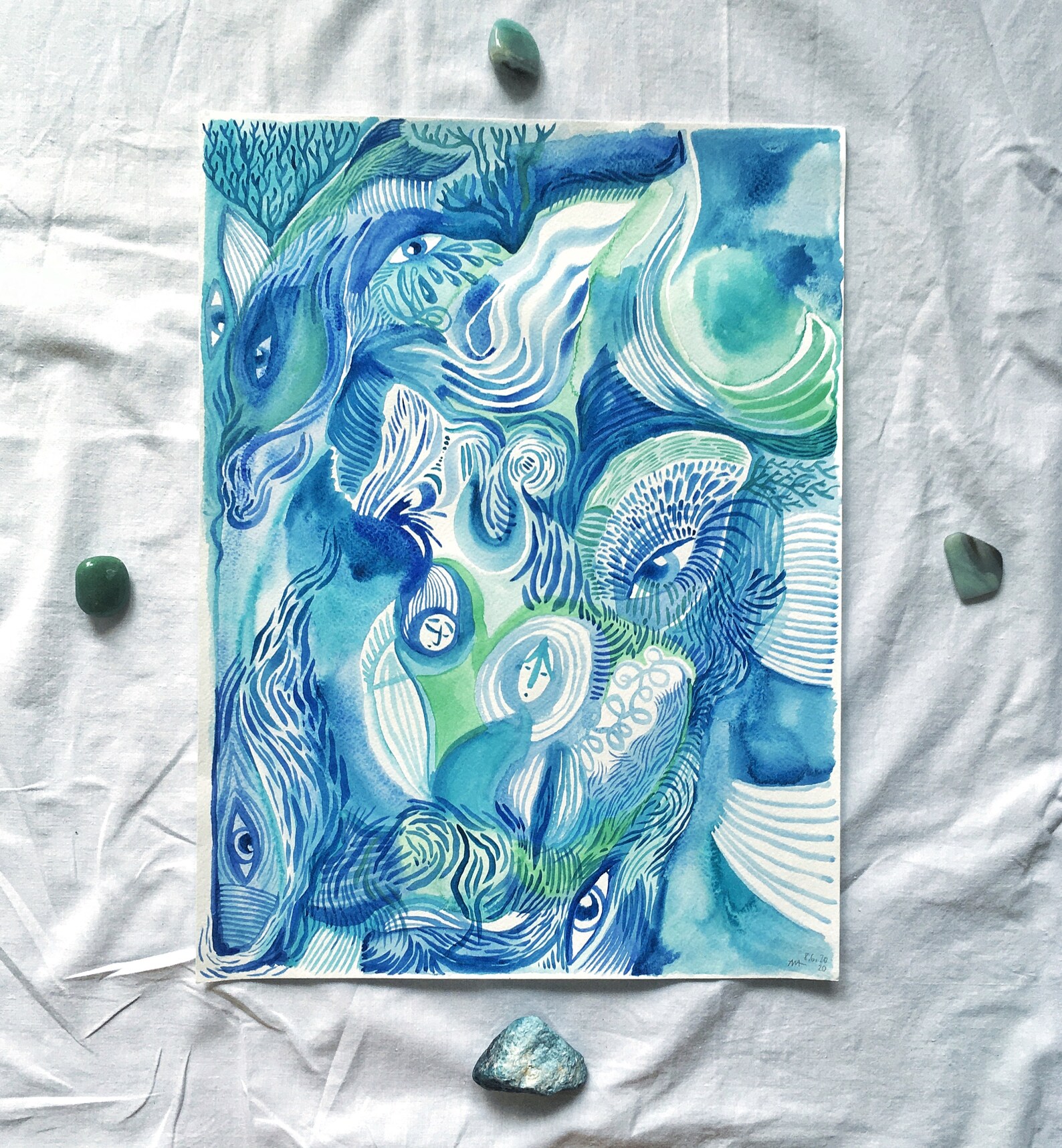 Ocean Deep Sadness, Original Watercolor Art, Painting, Illustration ...