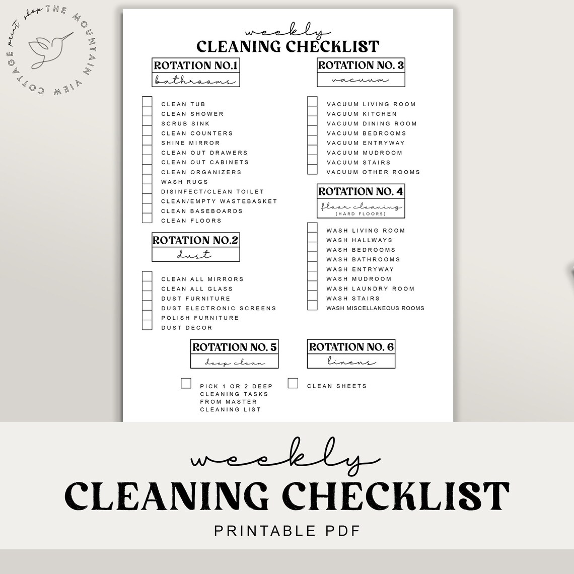Cleaning Checklist Cards Rotating System Cleaning Checklist - Etsy