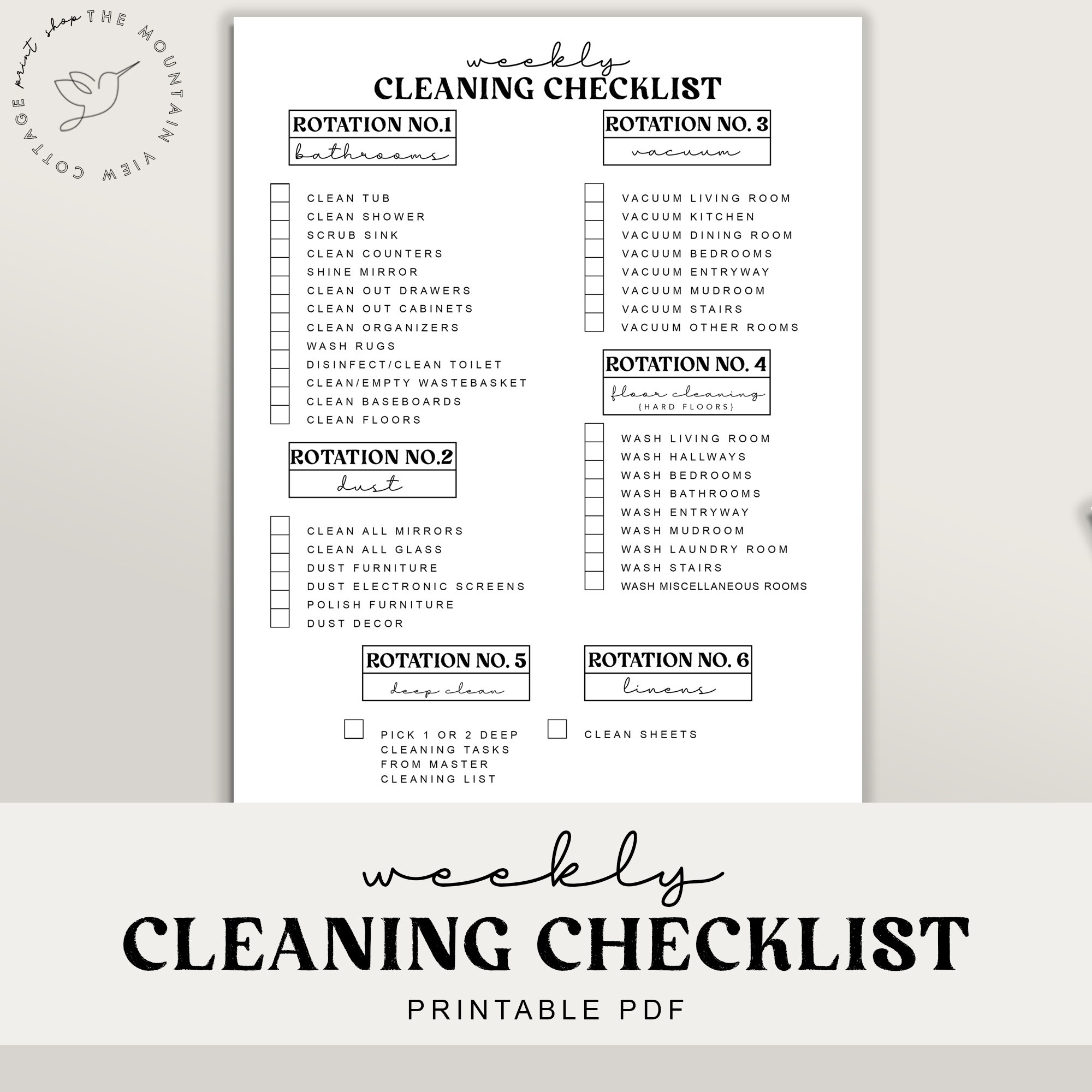Cleaning Checklist Cards Rotating System Cleaning Checklist - Etsy