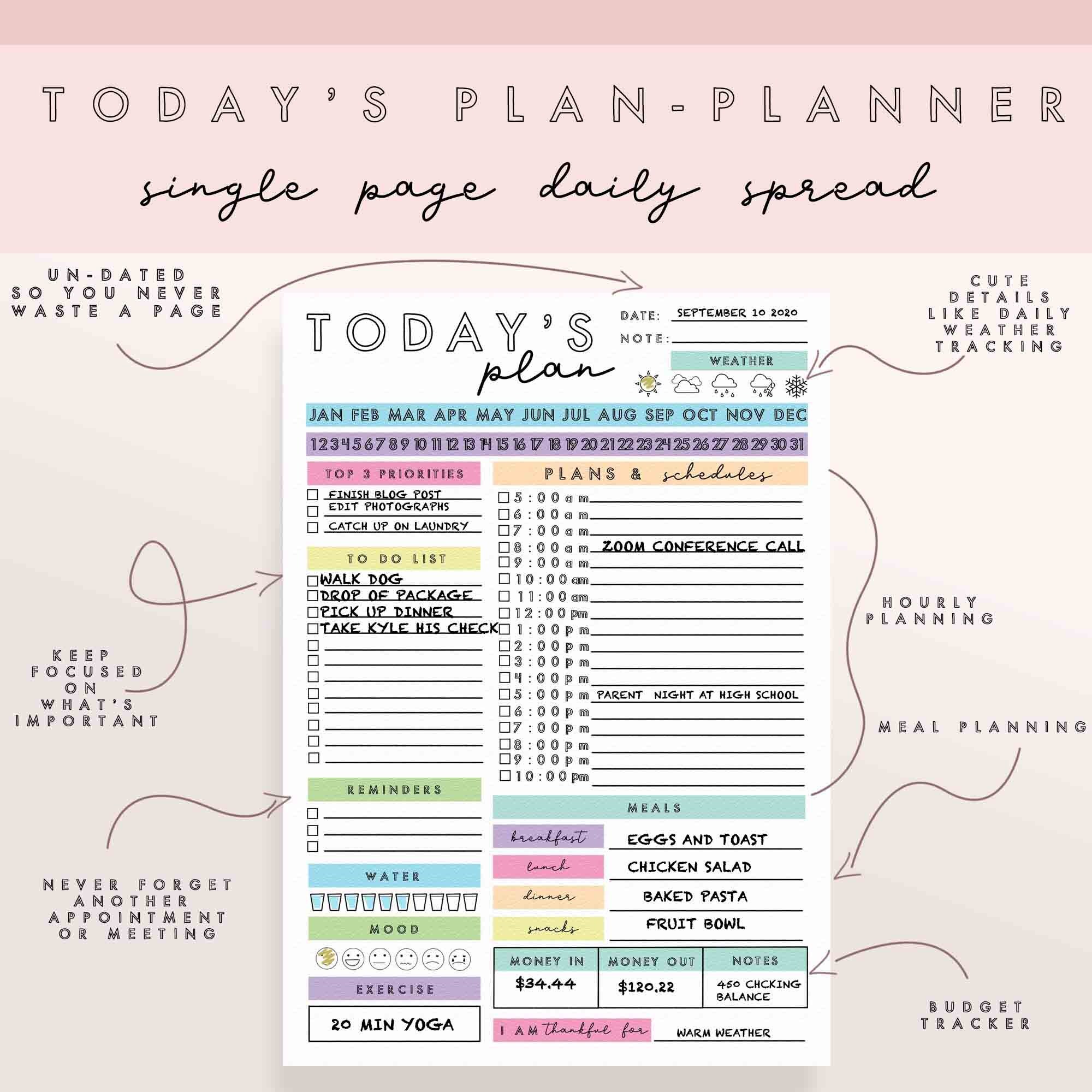 Daily Planner Page Daily Planner Printable Template Planner | Etsy