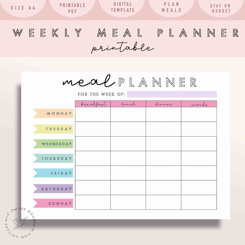 Rainbow Weekly Meal Planner Printable Shopping Grocery | Etsy