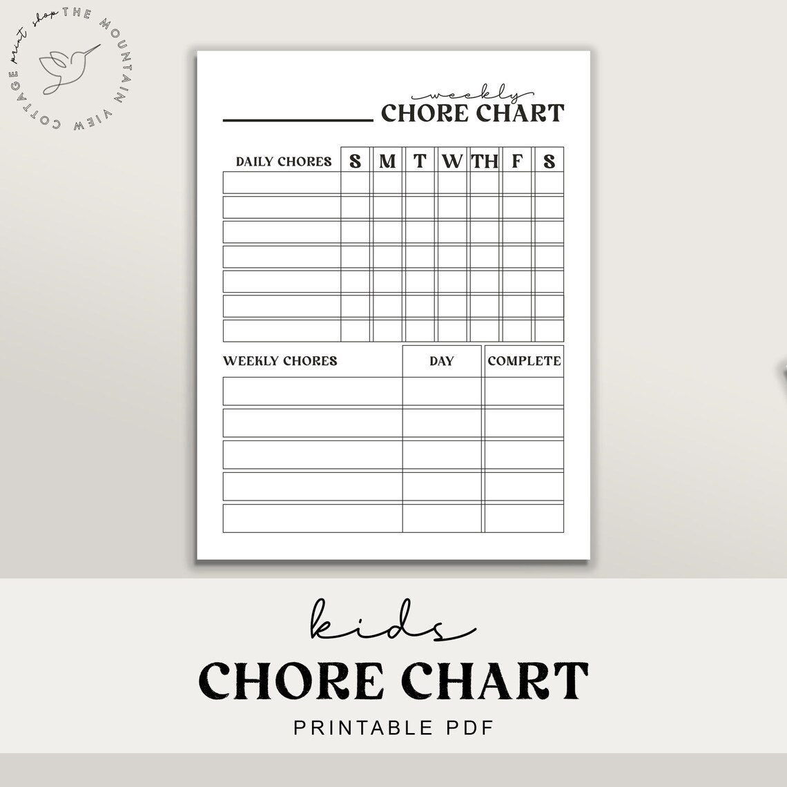 KIDS CHORE Chart Printable Daily Routine Chore Chart - Etsy