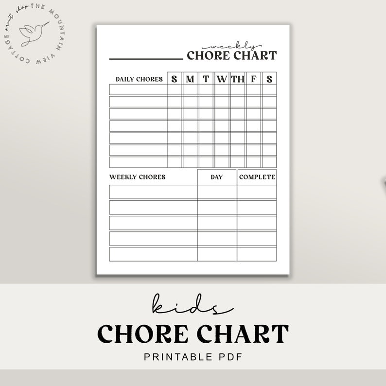 KIDS CHORE Chart Printable Daily Routine Chore Chart - Etsy