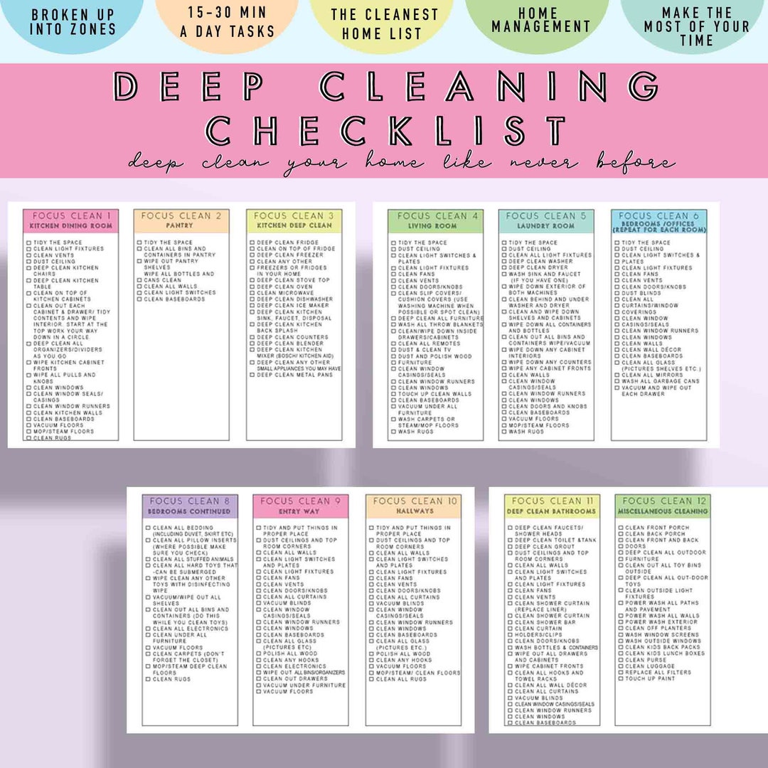 Focus Cleaning Checklist- Cleaning Checklist Printable, Home Cleaning ...