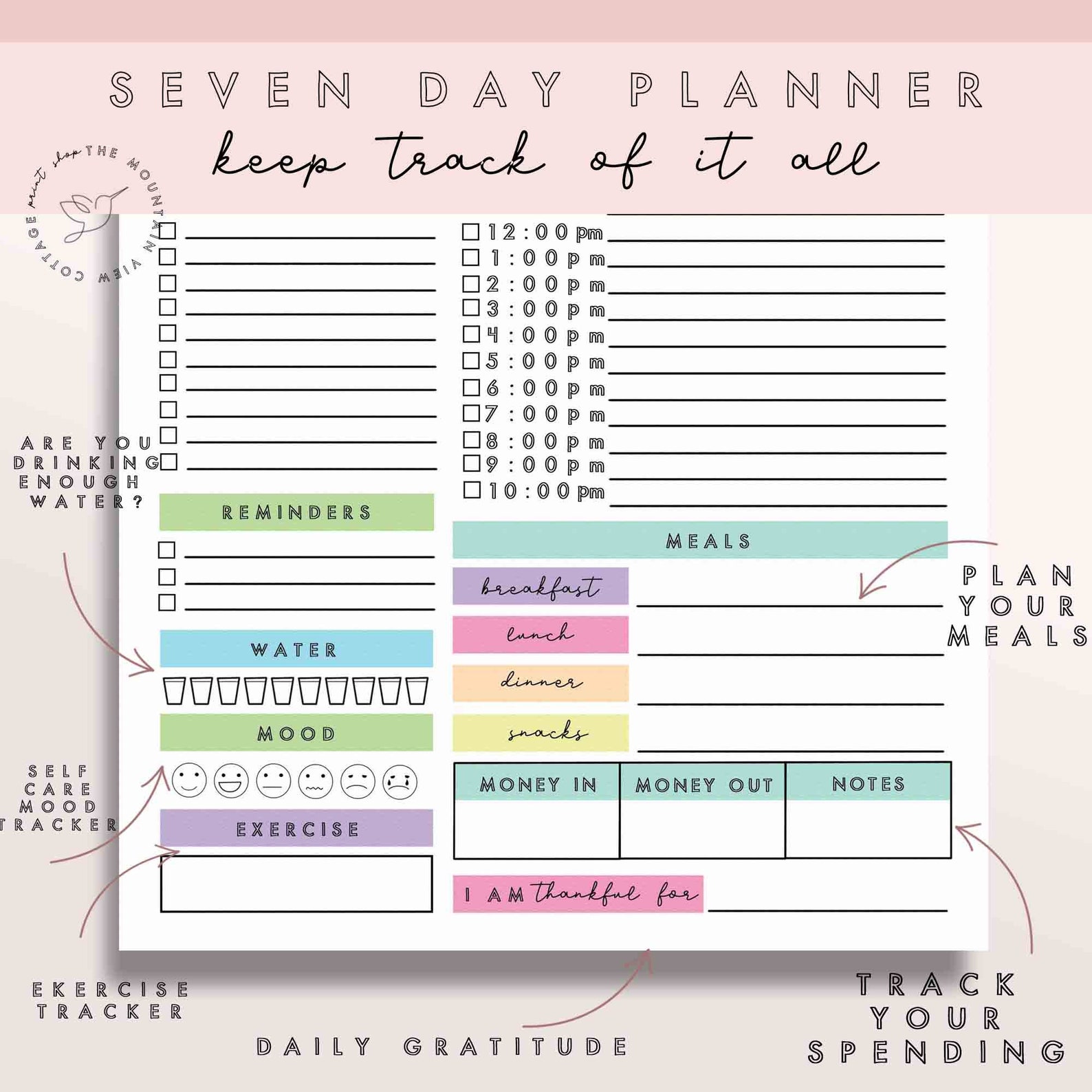 Printable 7 Day Planner Daily Planner Day Planner Rainbow | Etsy