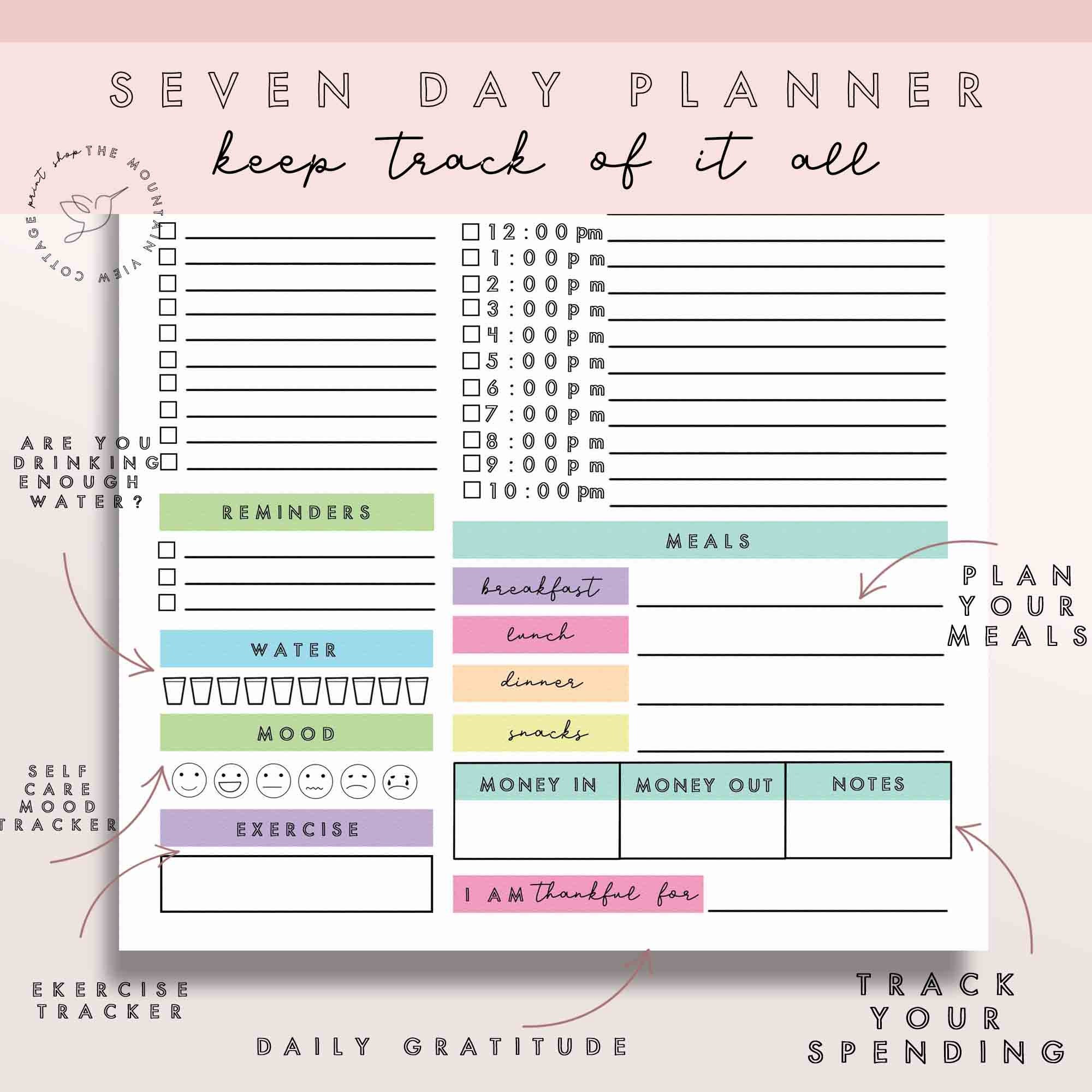 Printable 7 Day Planner Daily Planner Day Planner Rainbow | Etsy