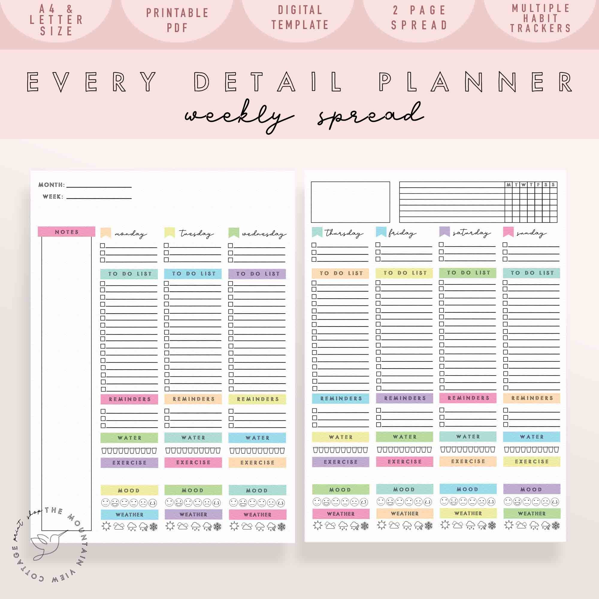 Every Detail Weekly Planner Kit RAINBOW Printable Week Plan - Etsy