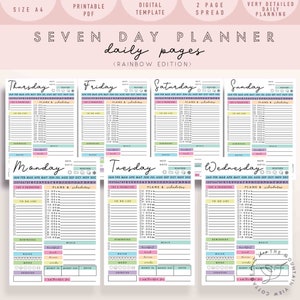 Printable 7 Day Planner, Daily Planner, Day Planner, Rainbow, Weekly ...