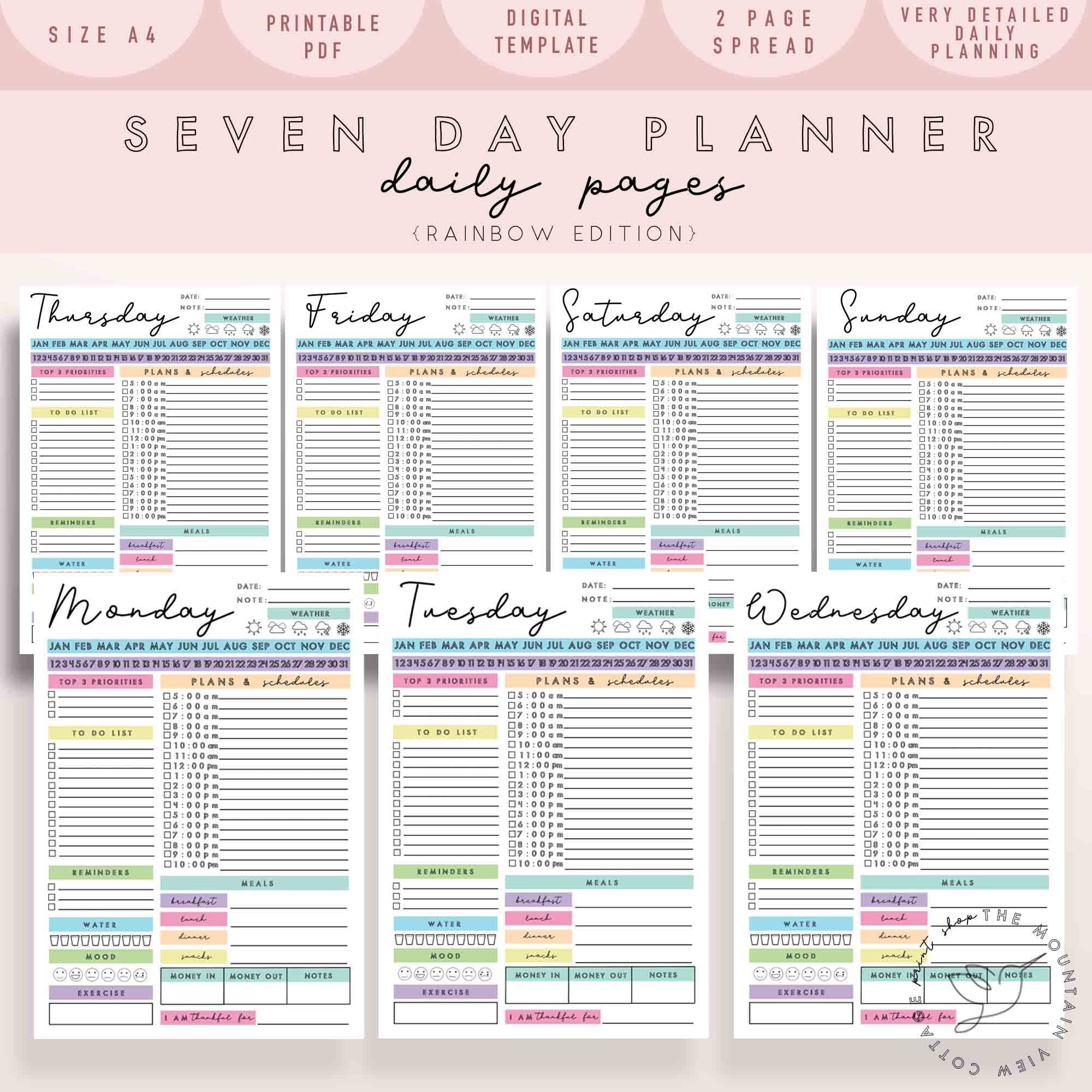 Printable 7 Day Planner Daily Planner Day Planner Rainbow | Etsy