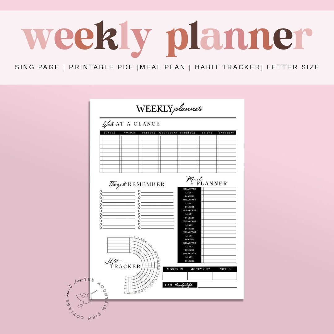 WEEKLY PLANNER Printable Portrait, Minimalist Weekly Schedule, Week at ...