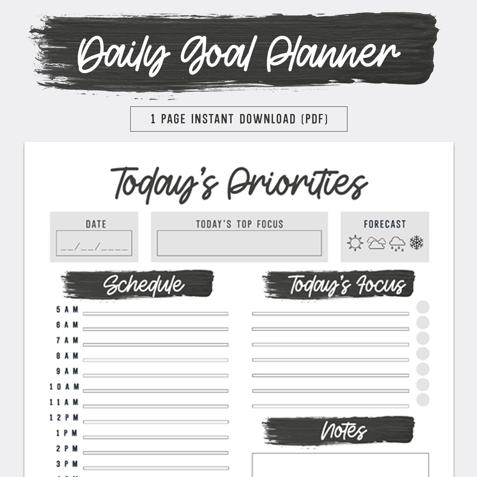 Daily Goal Planner Page-instant Download Goal Planner Page-top - Etsy