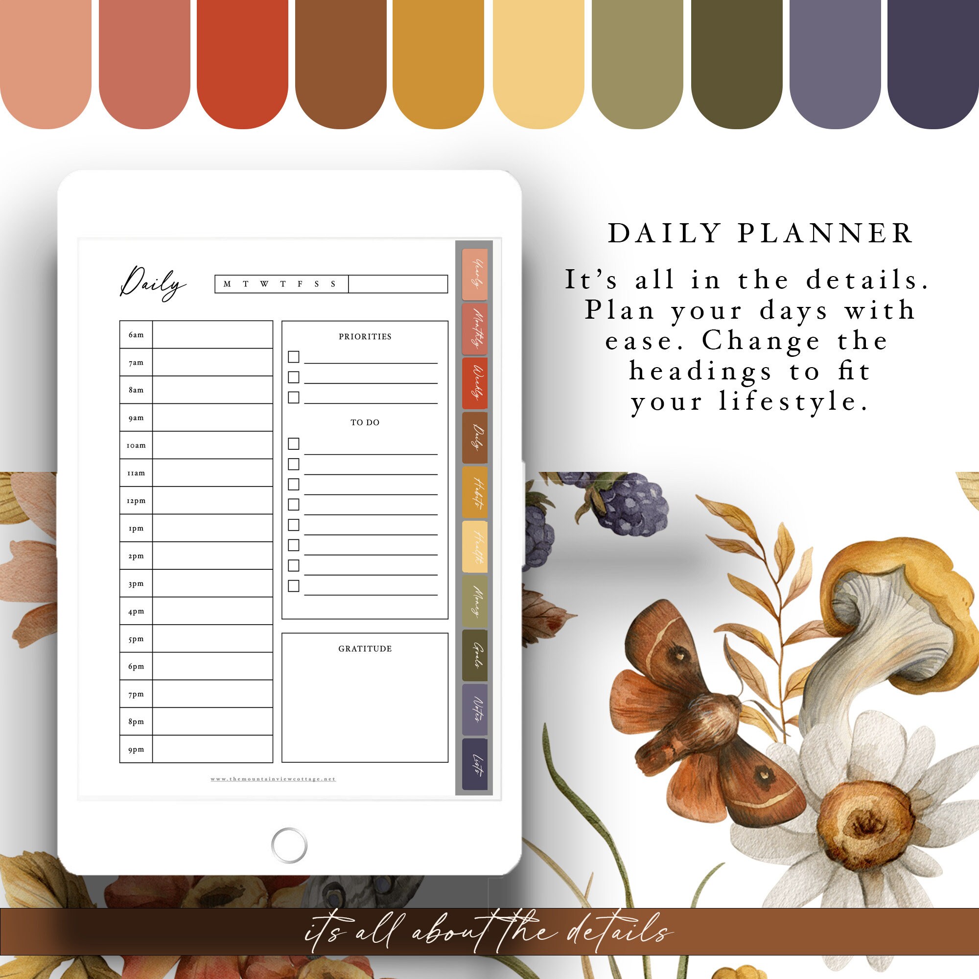 The Briar Digital Planner Bundle| Fully Editable| Mushroom Moth ...