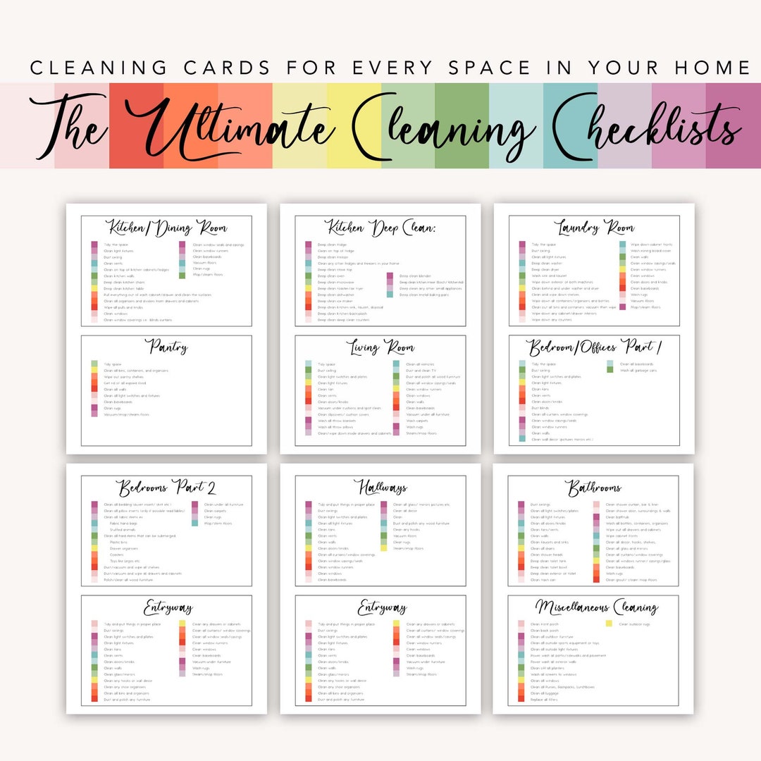 Ultimate Cleaning Checklist Cards- Cleaning Checklist Printable, Home ...