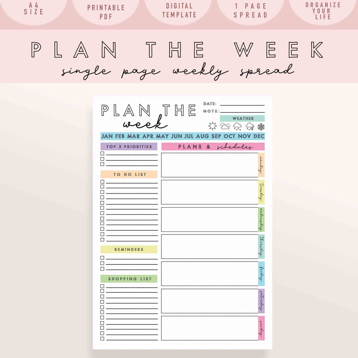 Plan the Week Weekly Planner PRINTABLE Weekly Organizer // | Etsy