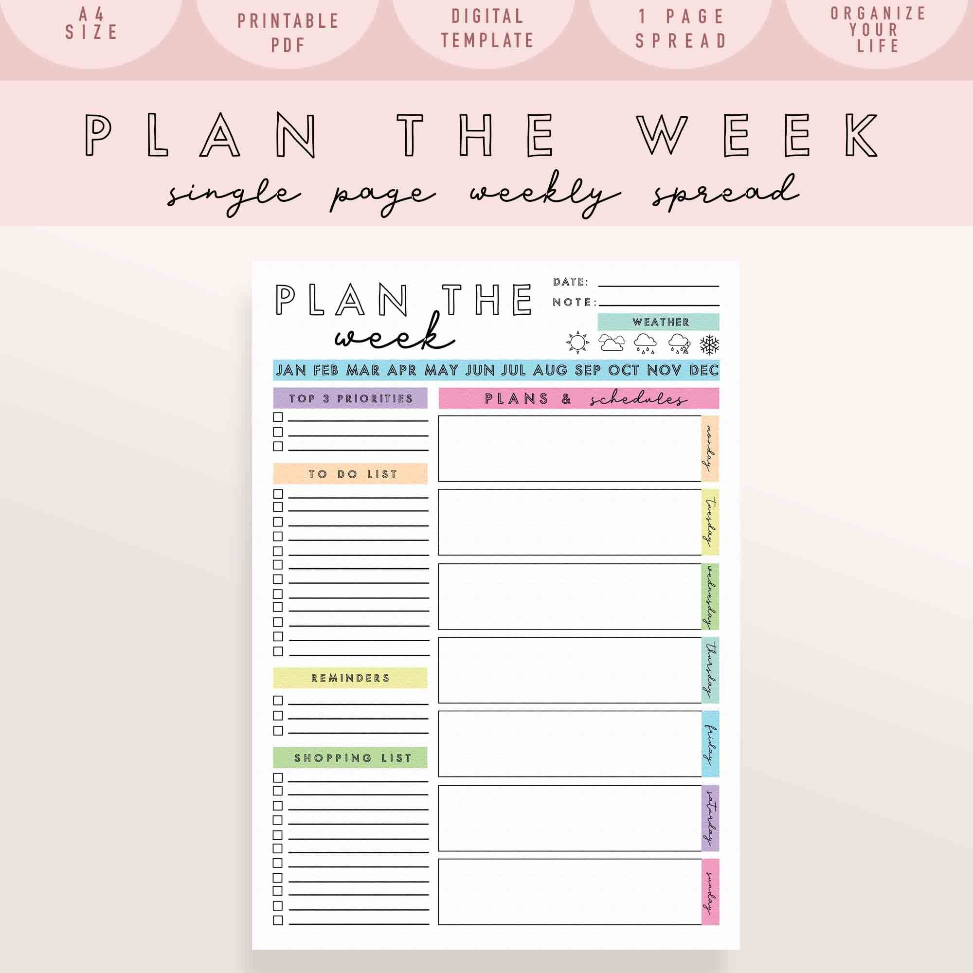 Weekly Planner Printable: Rainbow A4 Single Page (PDF & JPEG) - Etsy